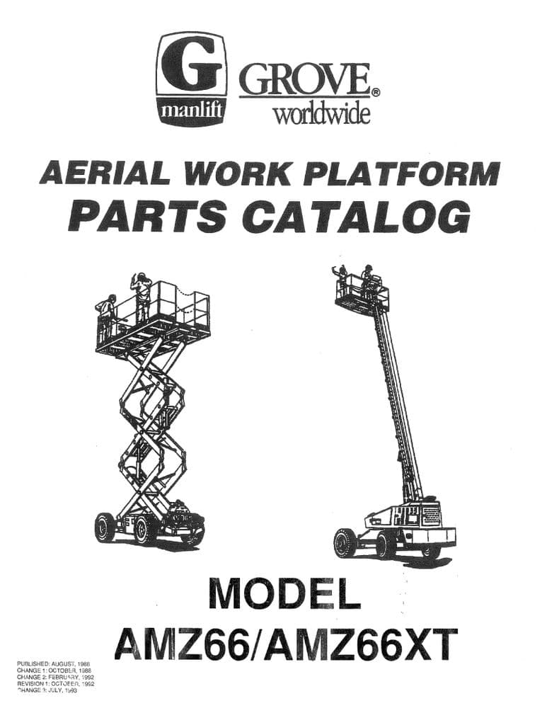 Grove Manlift Aerial Work Platform AMZ66 AMZ66XT Parts Manual