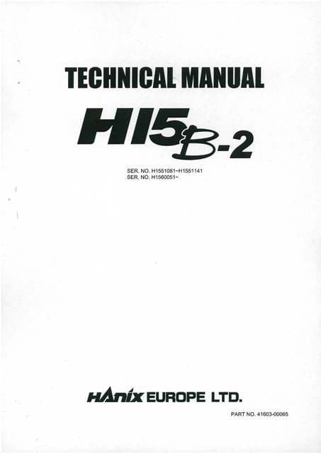 Hanix Mini Excavator H15B - 2 Technical Manual