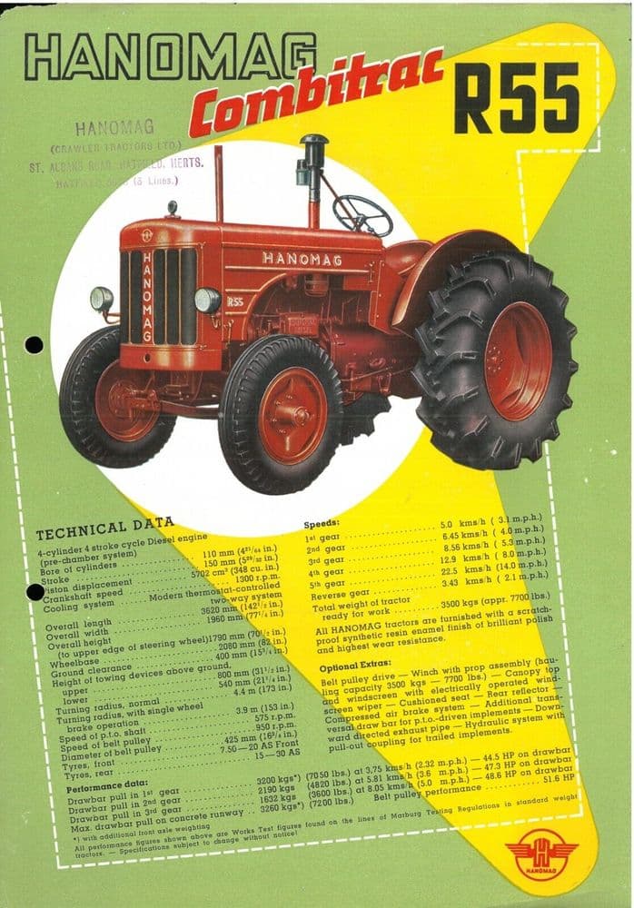 Hanomag Tractor Combitrac R55 Brochure