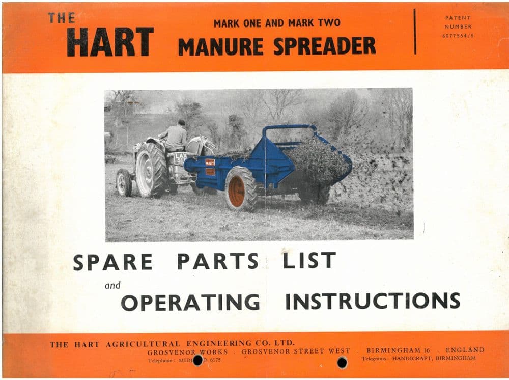 Hart Manure Spreader Mark 1 & 2 Operator & Parts Manual - ORIGINAL MANUAL