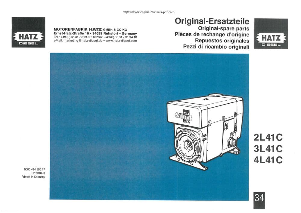 Hatz Diesel Engine 2L41C 3L41C 4L41C Parts Manual