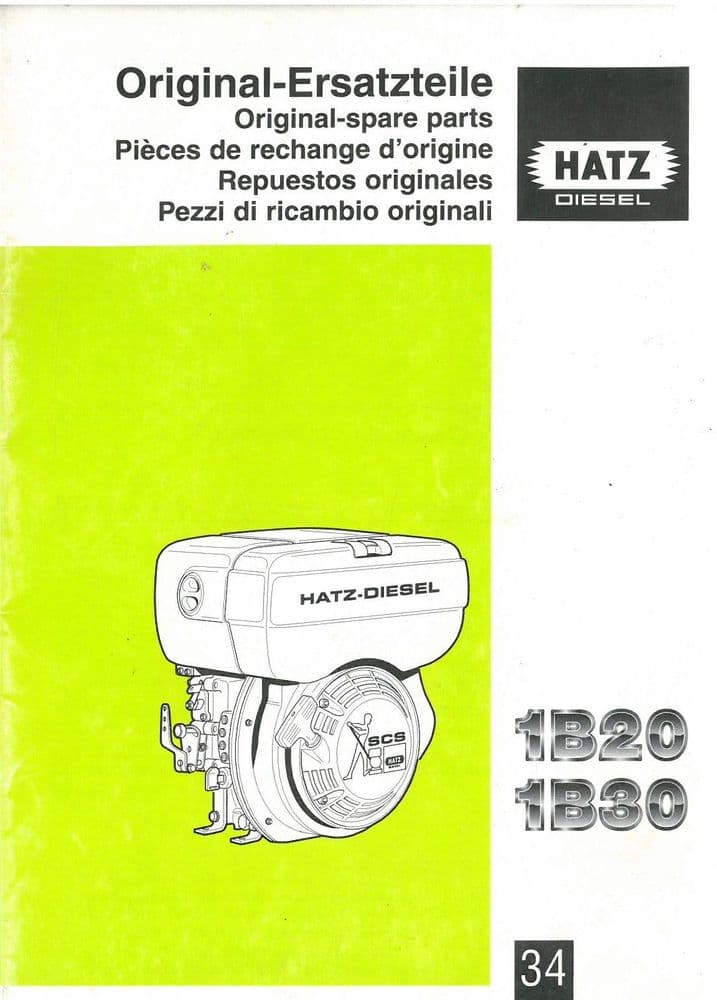 Hatz Engine 1B20 1B30 Parts Manual - ORIGINAL