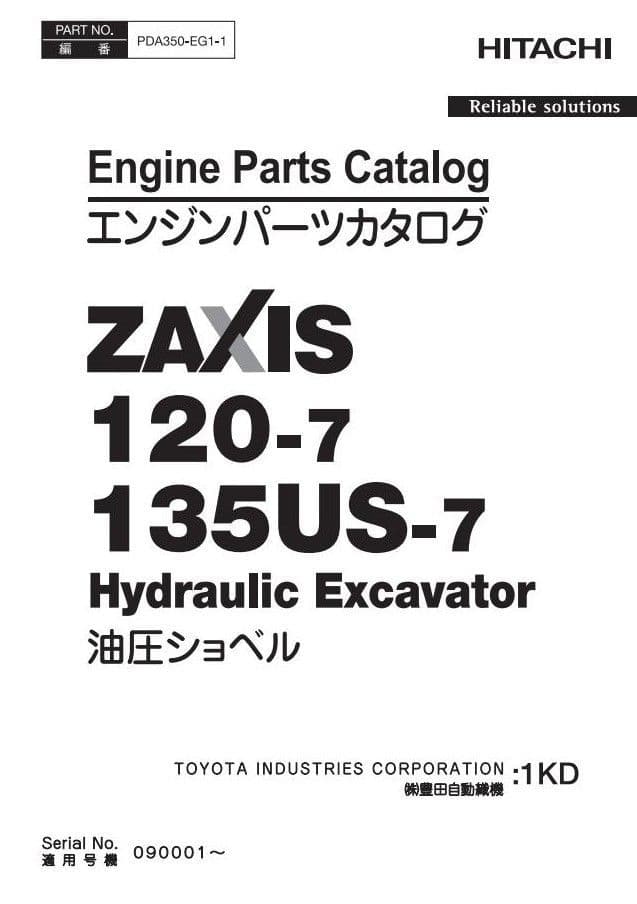Hitachi Hydraulic Excavator Engine Zaxis ZX120-7 & 1ZX35US-7 Parts Manual