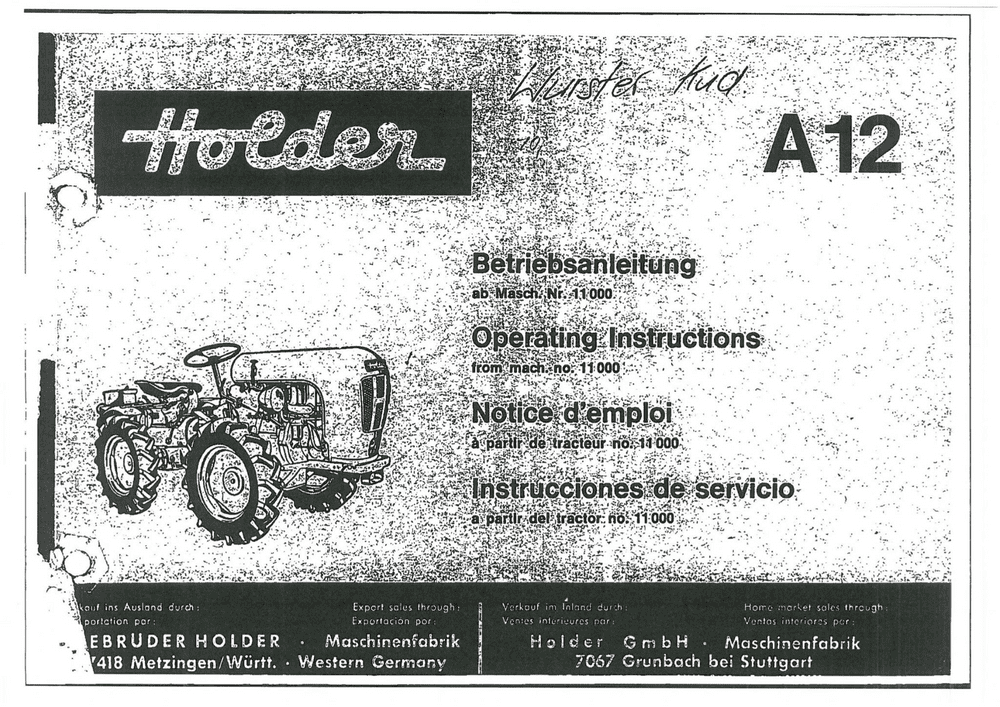 Holder Tractor A12 Operators Manual