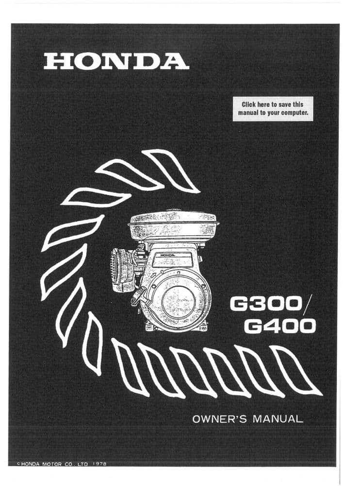 Honda Engine G300 G400 Owners Manual
