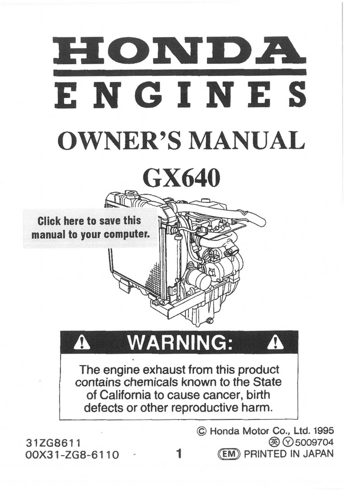 Honda Engine GX640 Operators Manual