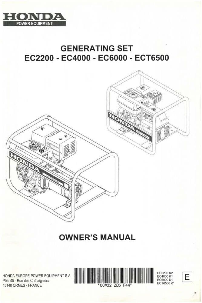 Honda Generating Set EC2200 EC4000 EC6000 EC6500 Operators Manual