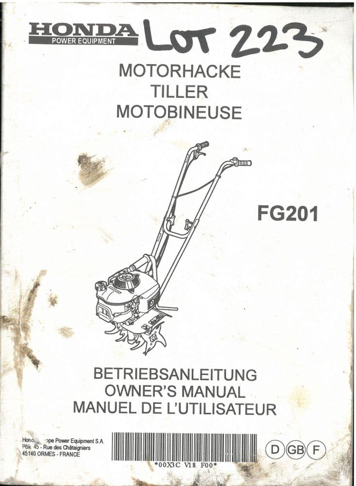 Honda Tiller FG201 Operators Manual FG 201