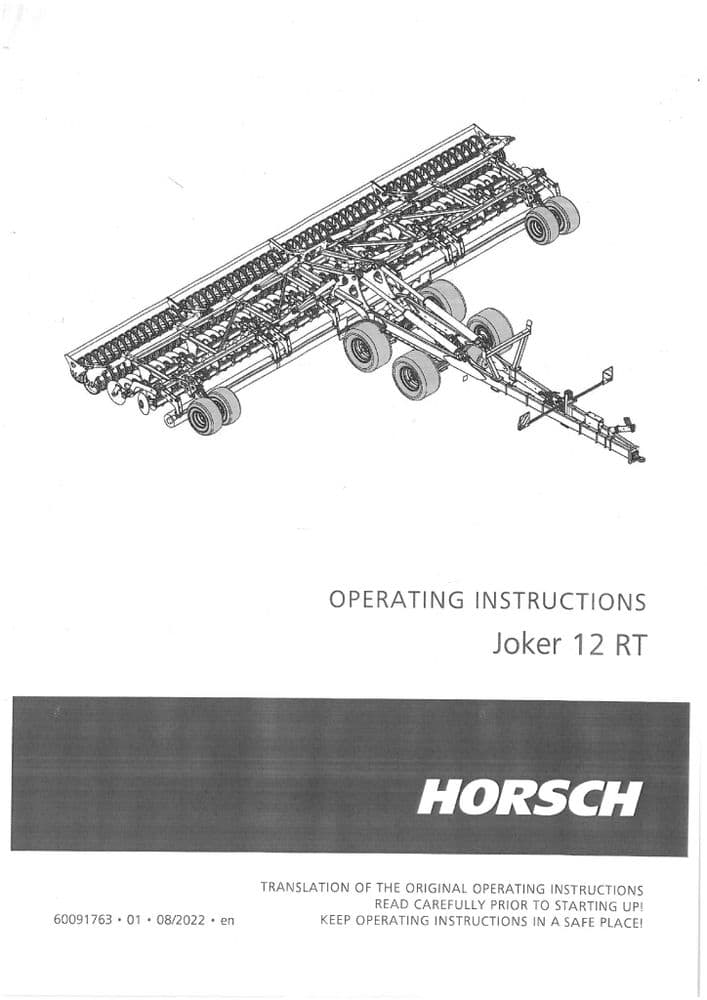 Horsch Disc Harrow Joker 12RT Operators Manual