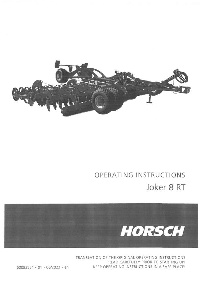 Horsch Disc Harrow Joker 8RT Operators Manual