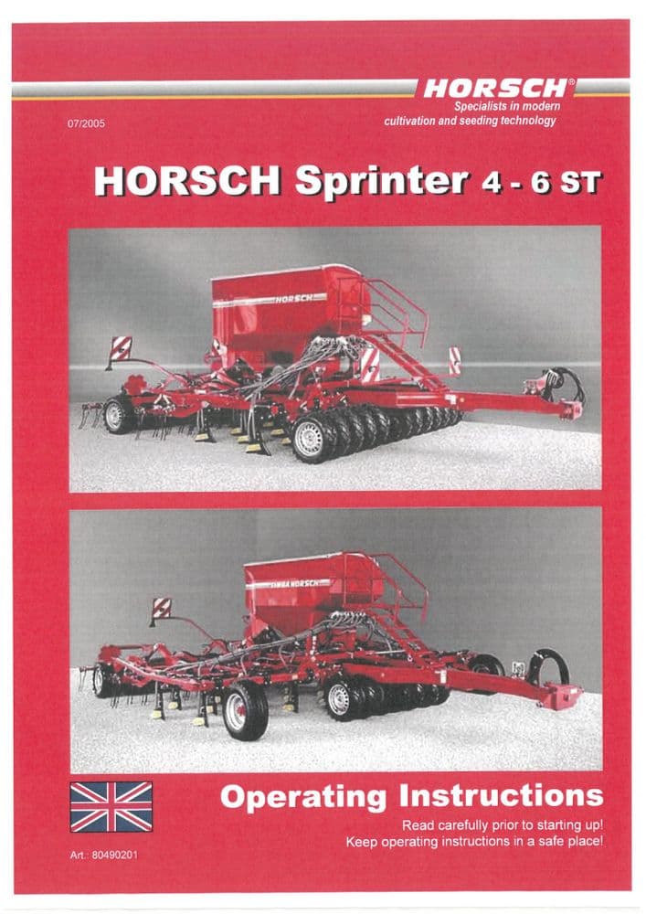 Horsch Tine Seed Drill Sprinter 4ST 6ST Operators Manual