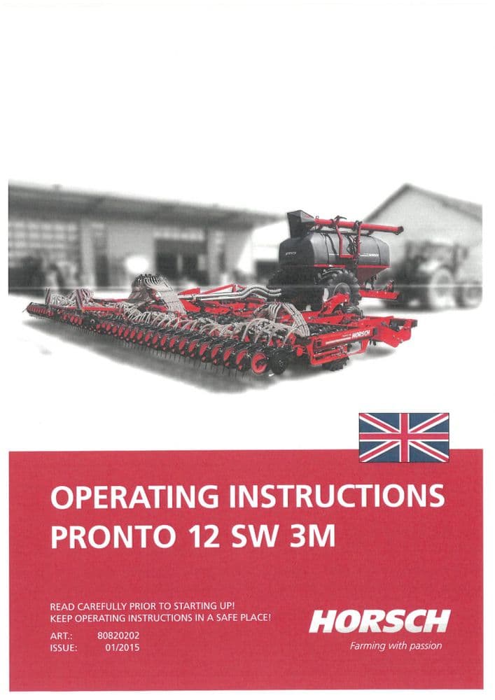 Horsch Universal Seed Drill Pronto 12SW 3M Operators Manual