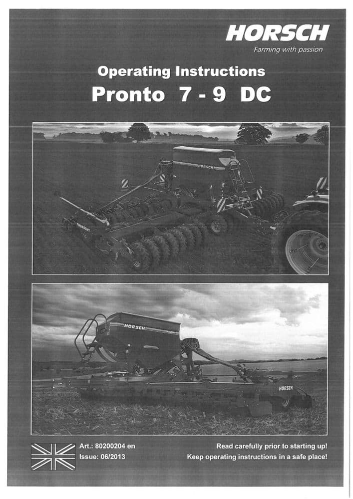 Horsch Universal Seed Drill Pronto 7DC 8DC 9DC Operators Manual