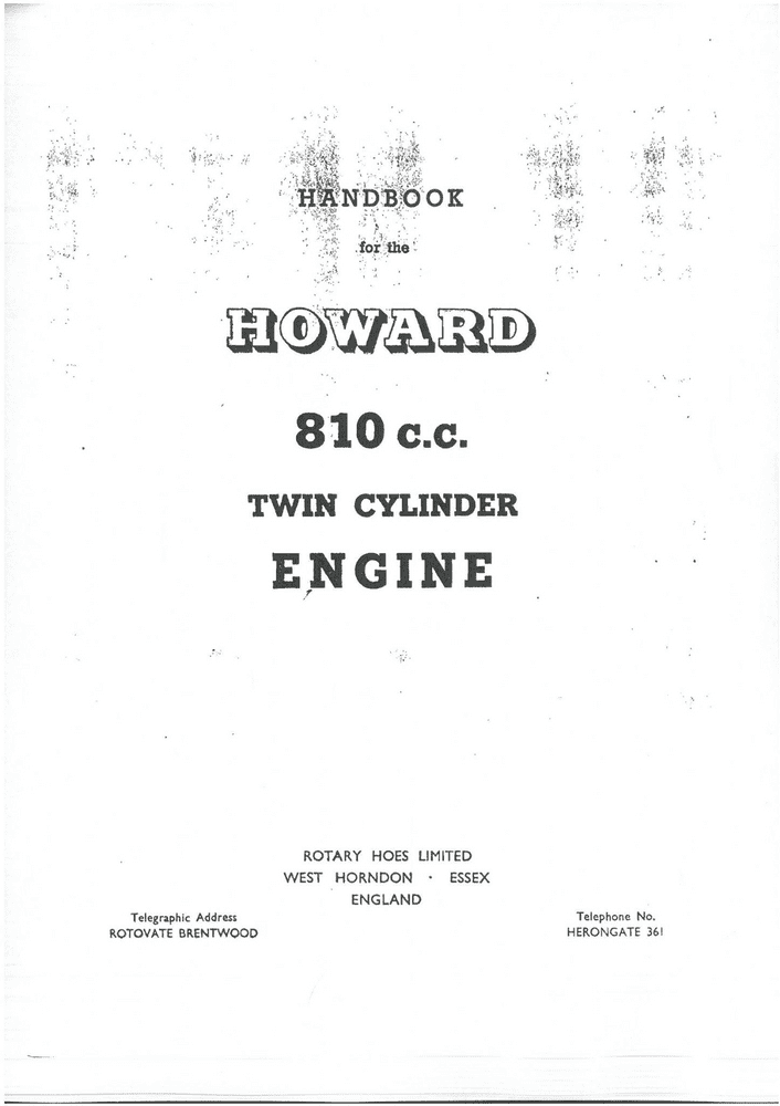 Howard Engine Twin Cylinder 360 810cc Operators Manual