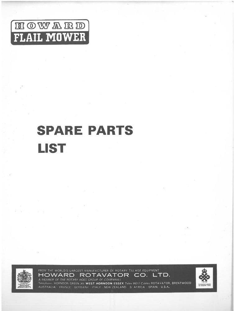 Howard Flail Mower Parts Manual - ORIGINAL MANUAL