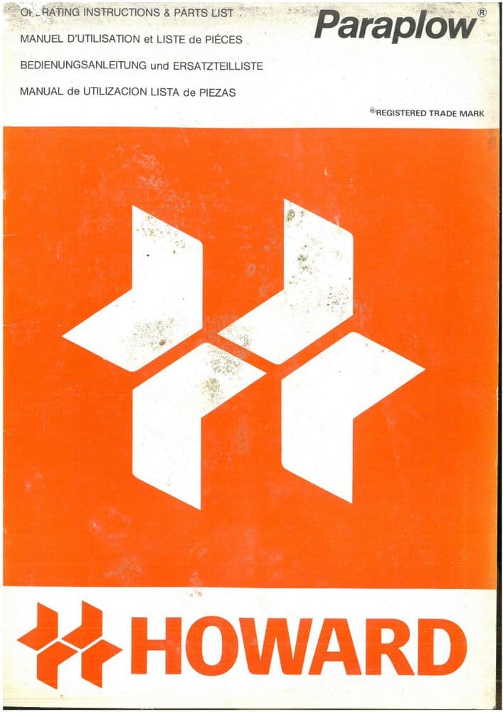Howard Paraplow Operators Manual with Parts List - ORIGINAL