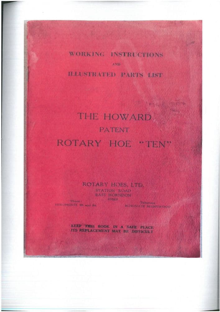 Howard Rotary Hoe Ten Operators Manual with Parts List