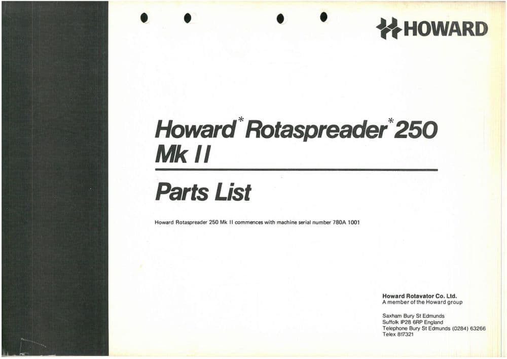 Howard Rotaspreader 250 Mk II Parts Manual - Mk 2