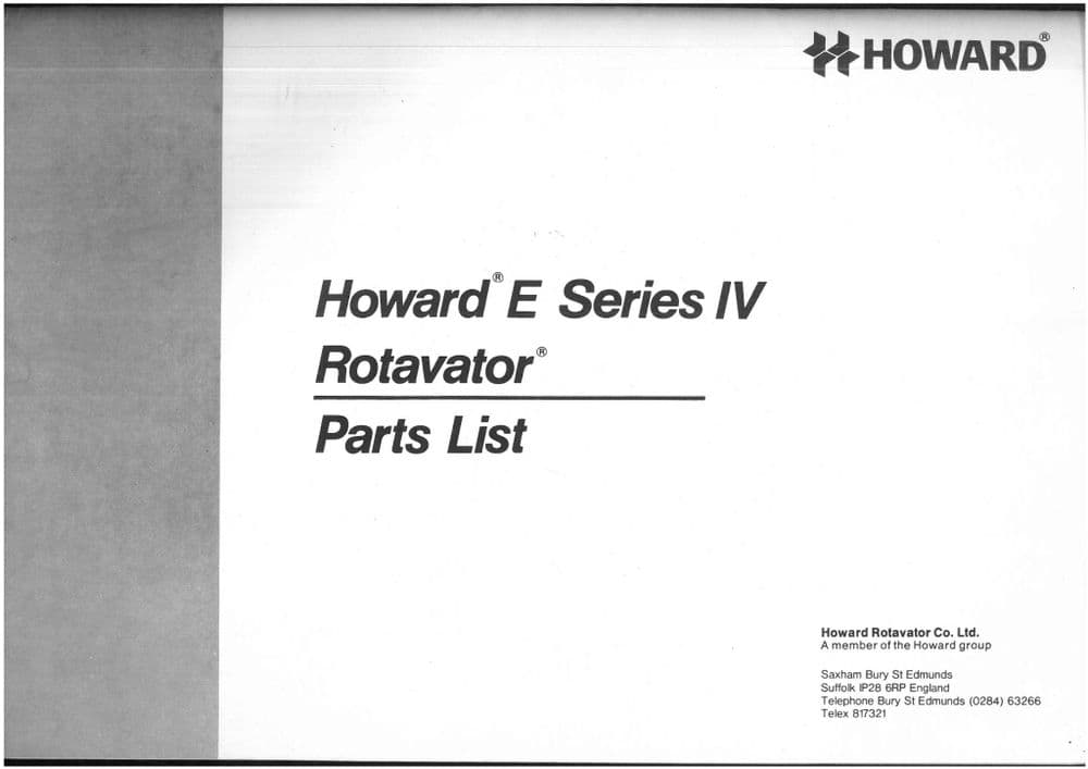 Howard Rotavator E Series IV - 50" 60" 70" 80" 90 Parts Manual -ORIGINAL