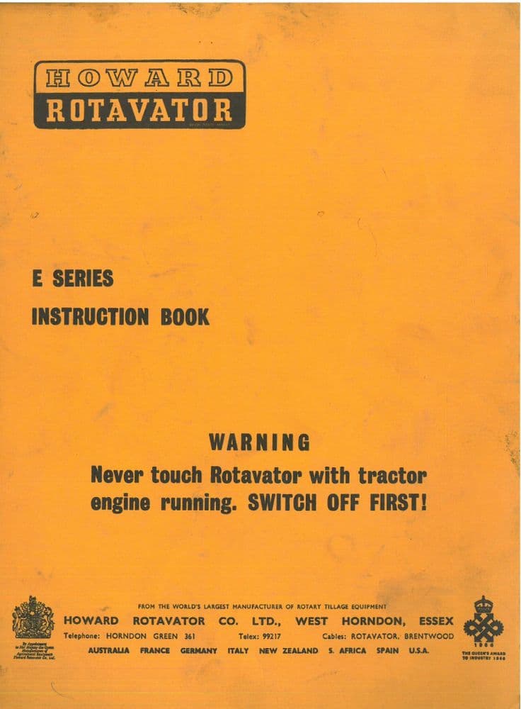 Howard Rotavator E Series Operators Manual - ORIGINAL