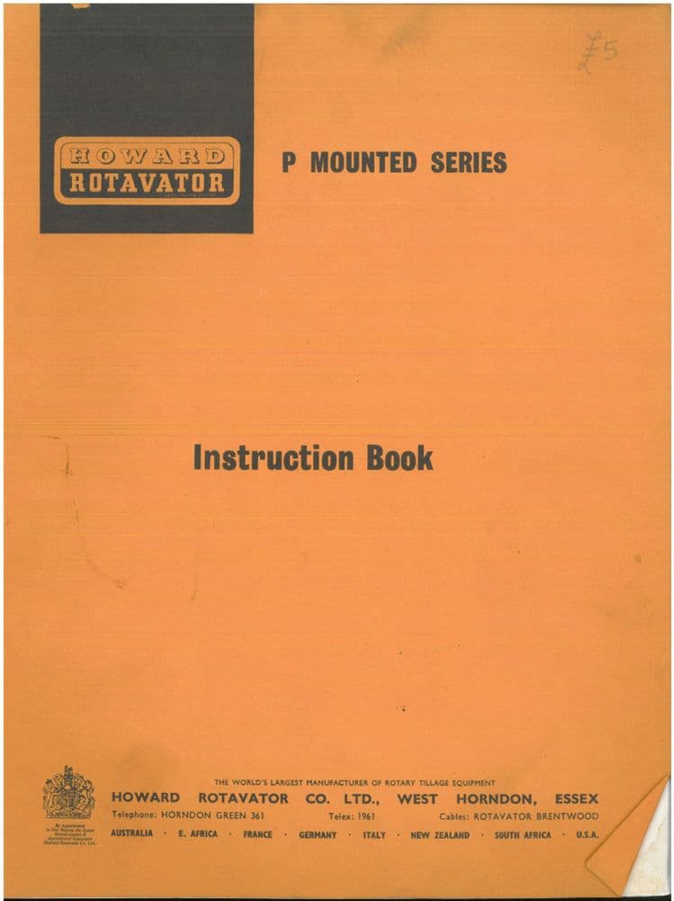 Howard Rotavator P Mounted Series Operators Manual - ORIGINAL