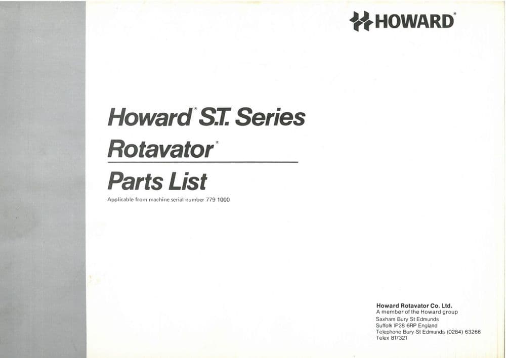 Howard Rotavator ST Series Models 160 & 180 Parts Manual - ORIGINAL