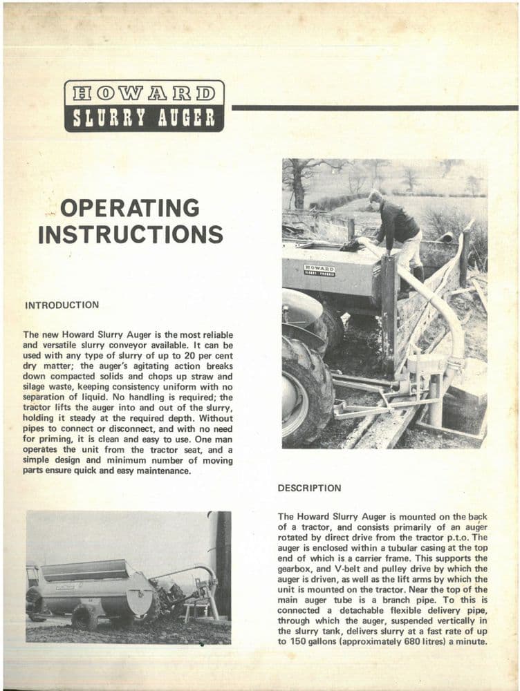 Howard Slurry Auger Operators Manual - ORIGINAL