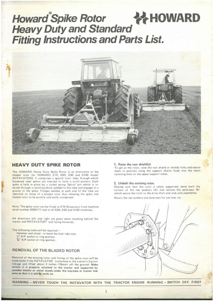 Howard Spike Rotor Heavy Duty & Standard Fitting Instruction & Parts ...
