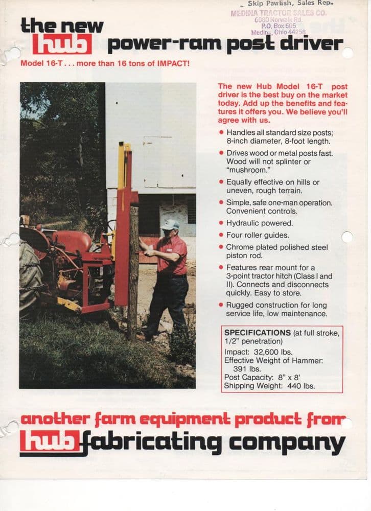 Hub Fabricating Co Power-ram Post Driver Brochure