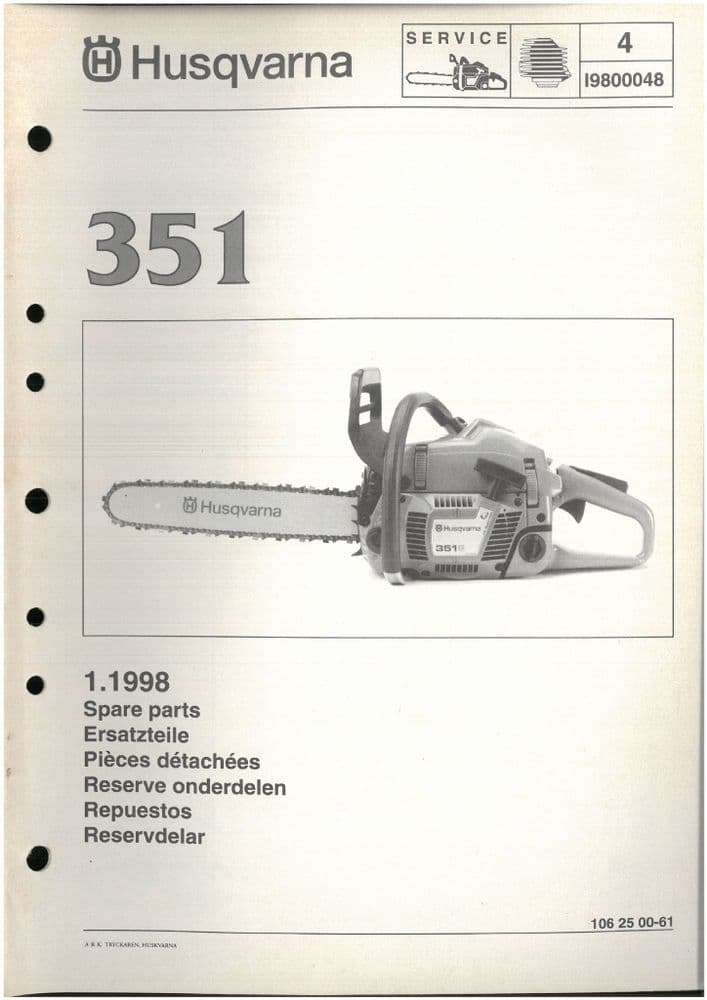 Husqvarna Chainsaw 351 Parts Manual - ORIGINAL