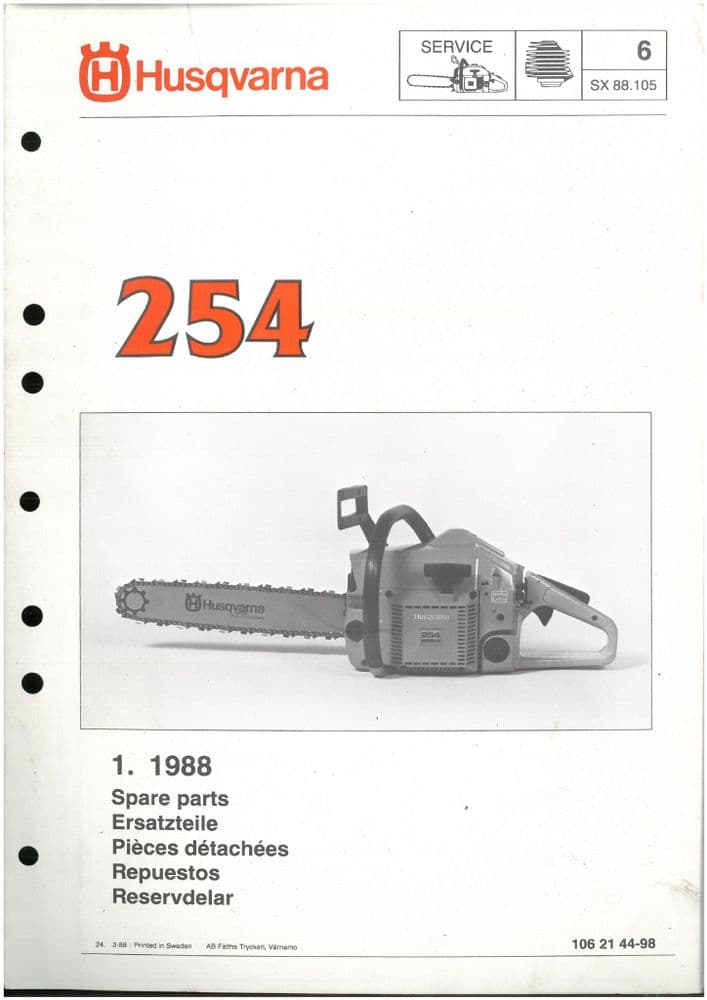 Husqvarna Chainsaw Model 254 Parts Manual - ORIGINAL