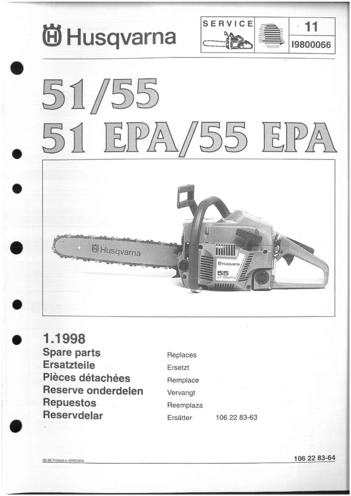 Husqvarna Chainsaw Model 51-55-51EPA - 55EPA Parts Manual - ORIGINAL