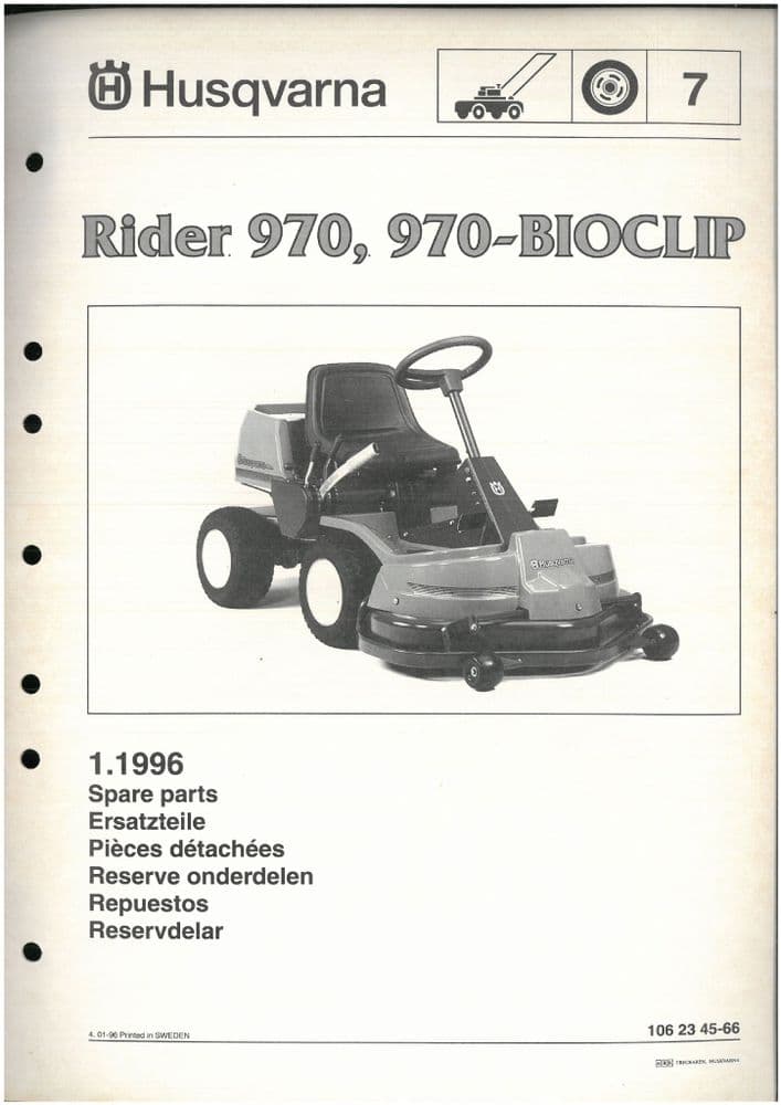 Husqvarna Ride on Garden Tractor Mower Rider 970 970-BIOCLIP Parts Manual