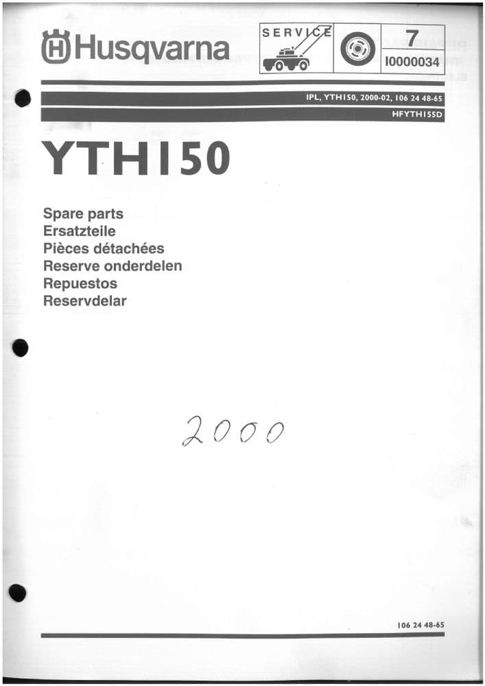 Husqvarna Ride on Garden Tractor Mower YTH 150 Parts Manual