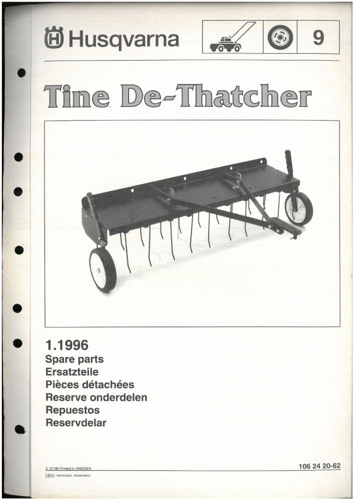 Husqvarna Tine De-Thatcher 1996 Parts Manual