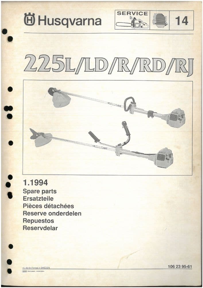 Husqvarna Trimmer/Edger 225L LD R RD RJ Parts Manual 225 L - ORIGINAL