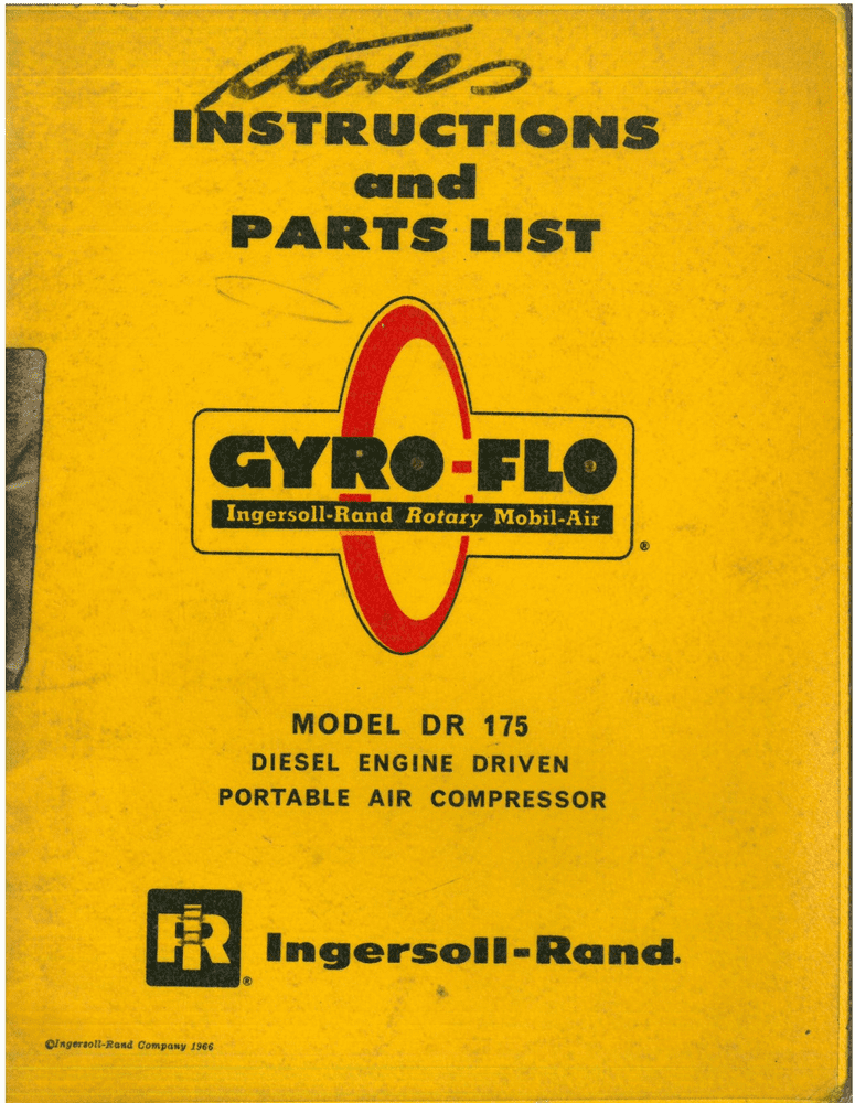 Ingersoll - Rand Diesel Engine Portable Air Compressor Gyro Flo DR 175 ...