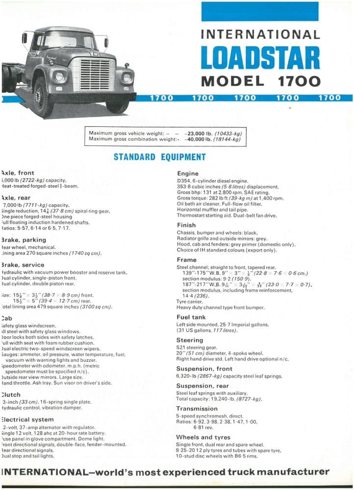 International Loadstar Truck Model 1700 Brochure
