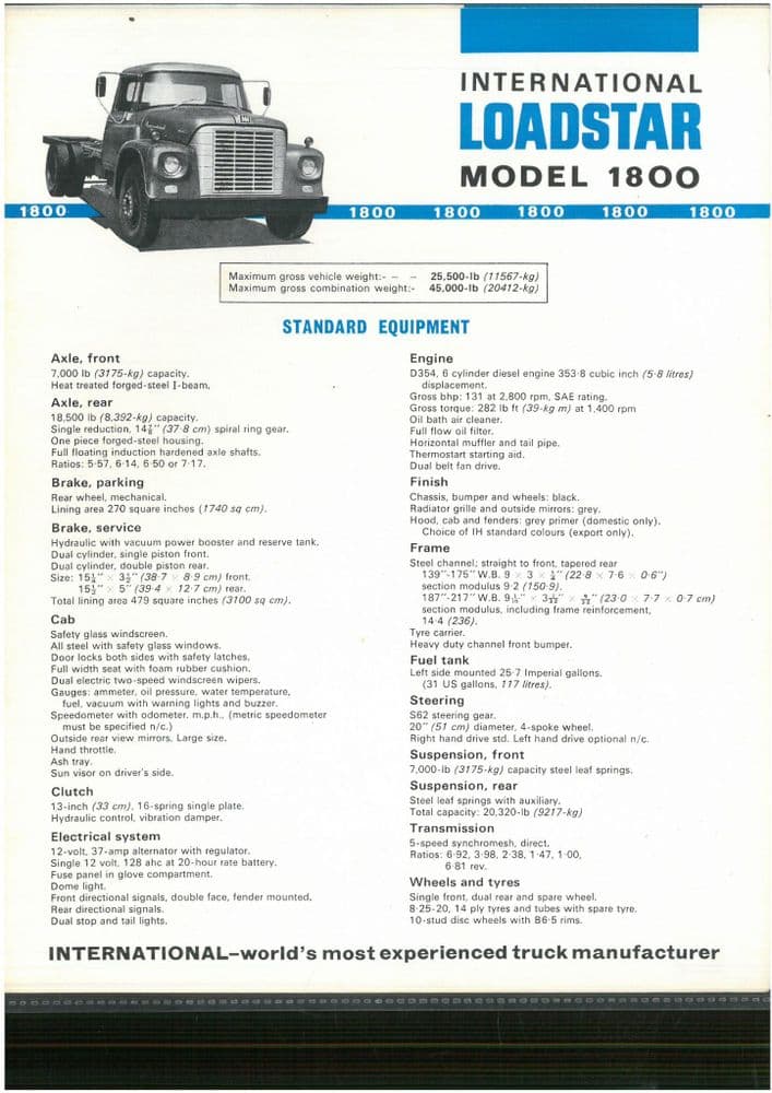 International Loadstar Truck Model 1800 Brochure