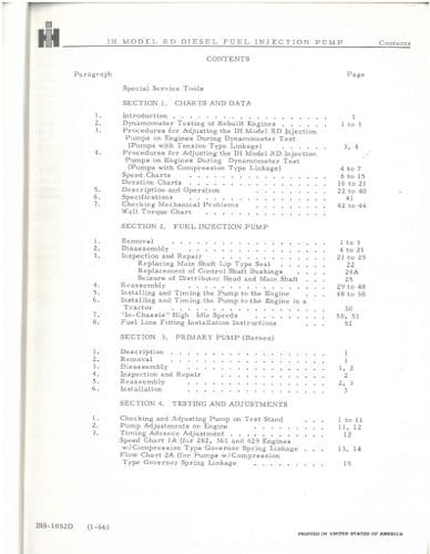 International Model RD Diesel Fuel Injection Pump Workshop Service Manual