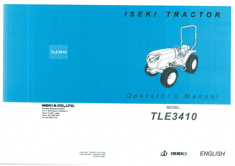 Iseki Tractor TLE3410 Operators Manual