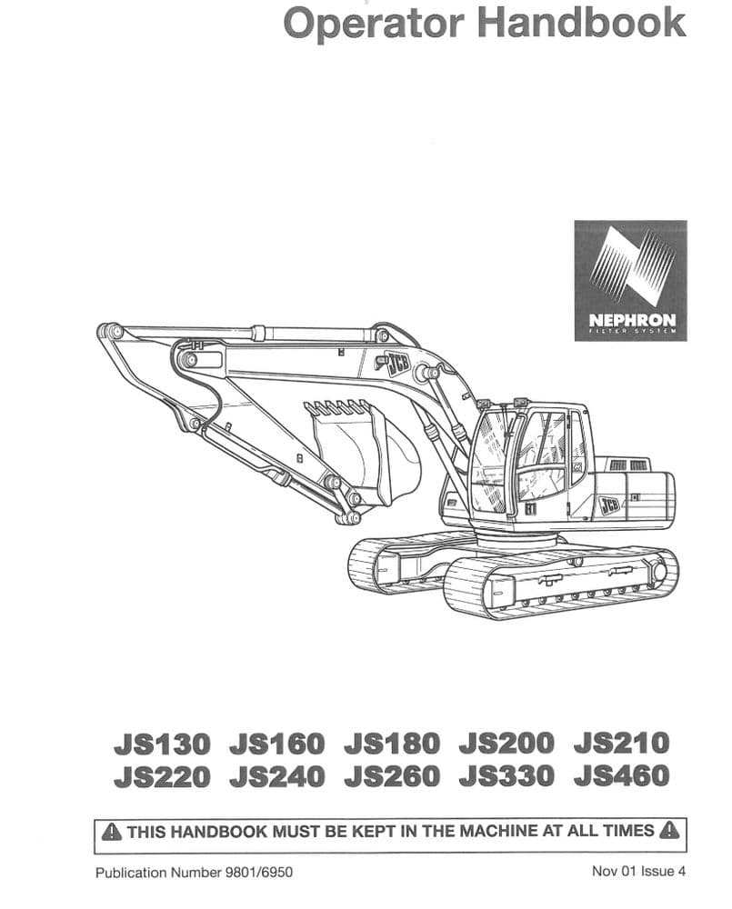 JCB Excavator Digger JS130 JS160 JS180 JS200 JS210 JS220 JS240 JS260 ...