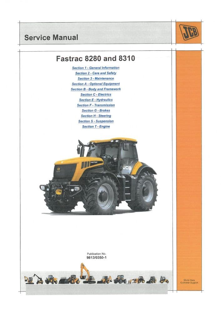JCB Tractor Fastrac 8280 & 8310 Workshop Service Manual