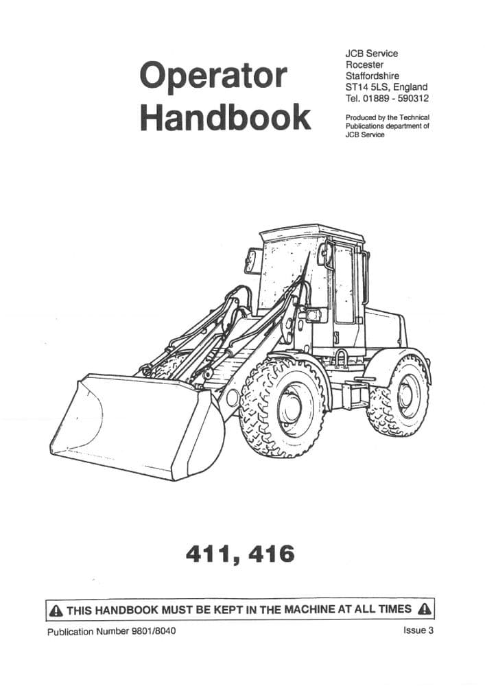 JCB Wheeled Loading Shovel 411 & 416 Operators Manual