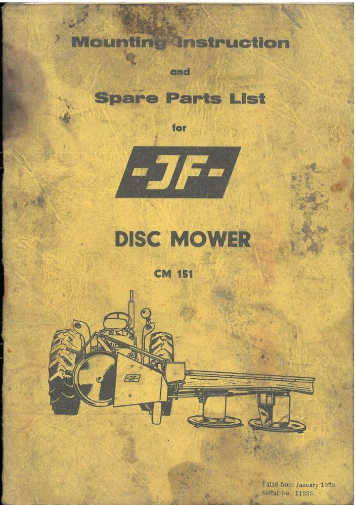 JF Disc Mower CM 151 CM151 Operators & Parts Manual - ORIGINAL