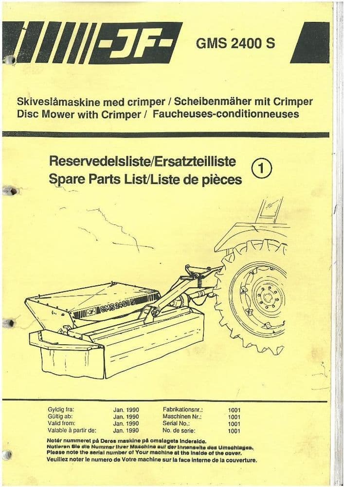 JF Disc Mower GMS2400S Parts Manual - GMS 2400 S