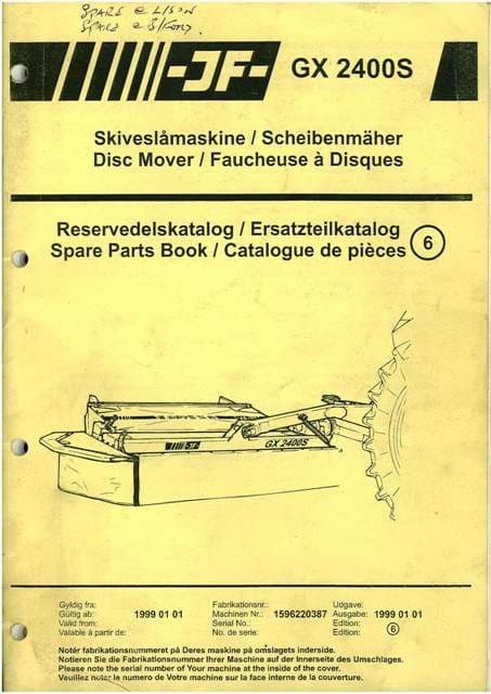 JF Disc Mower GX2400S Parts Manual