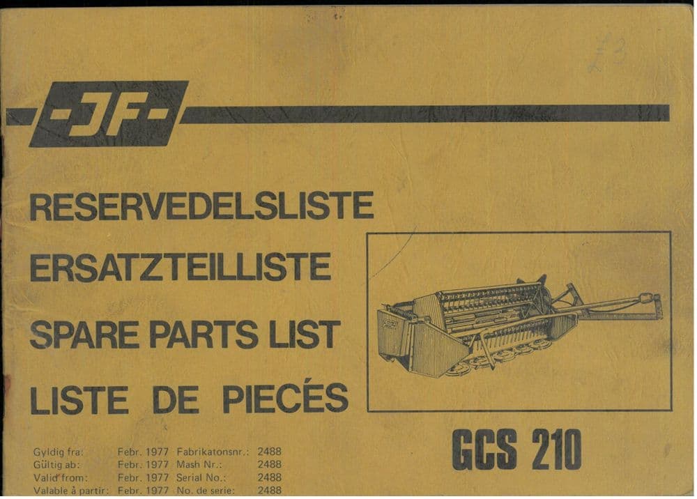 JF Mower Grass-Combi GCS210 Parts Manual - GCS 210 - ORIGINAL