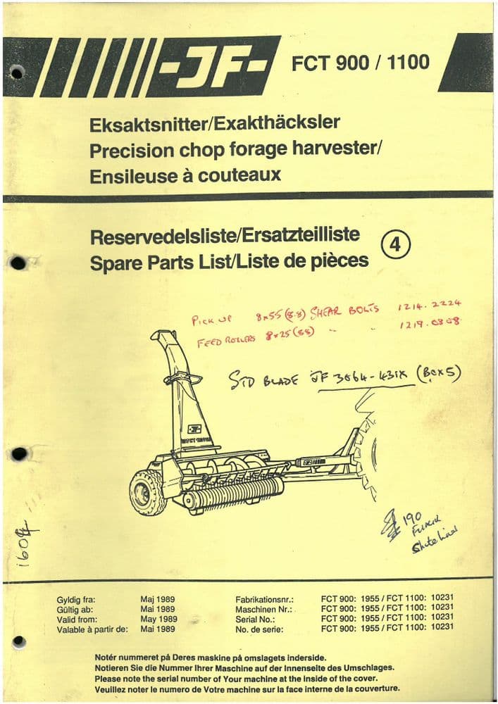 JF Precision Chop Forage Harvester FCT900 FCT1100 Parts Manual - FCT ...