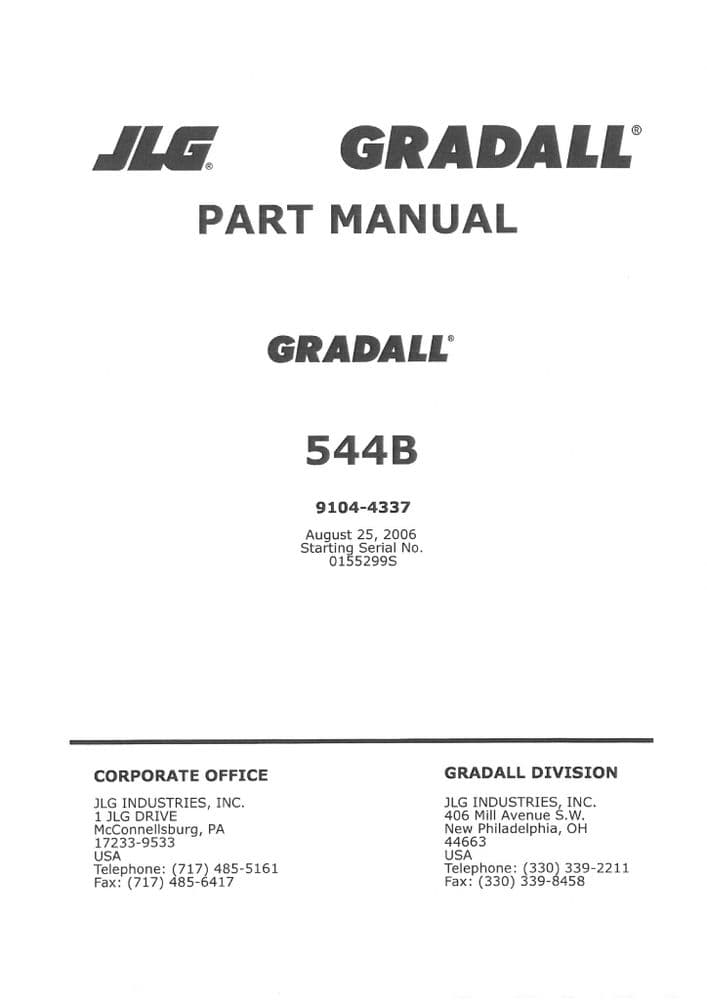 JLG Gradall Telehandler 544B Parts Manual